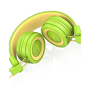NIVAVA Kids Headphones, K8 Wired Headphones for Kids with Adjustable Headband 3.5 MM Jack for School, Foldable On-Ear Headset for Girls Boys Kindle Tablet Cellphones Airplane Travel (Green Yellow)