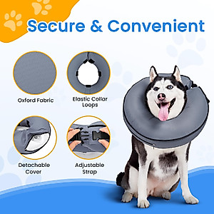 BARKLESS Dog Cone, Dog Donut Collar After Surgery, Inflatable Dog Cone with Clear Anti-Licking Shield, Alternative to Cone of Shame for Large Medium Dogs, Does Not Block Vision
