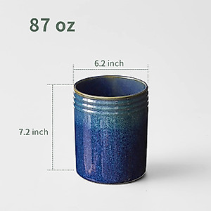 DOWAN 7.2" Large Kitchen Utensil Holder for Countertop, Ceramic Utensil Crock with Table-Protection Cork Mat, Cooking Utensil Holder for Kitchen Decor & Housewarming