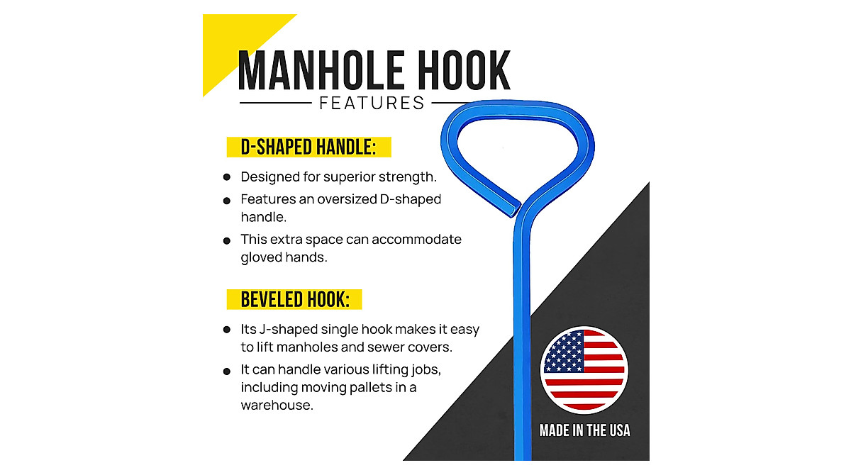Heavy Duty 36-Inch Manhole Hook Tool - Ideal for Lifting Covers
