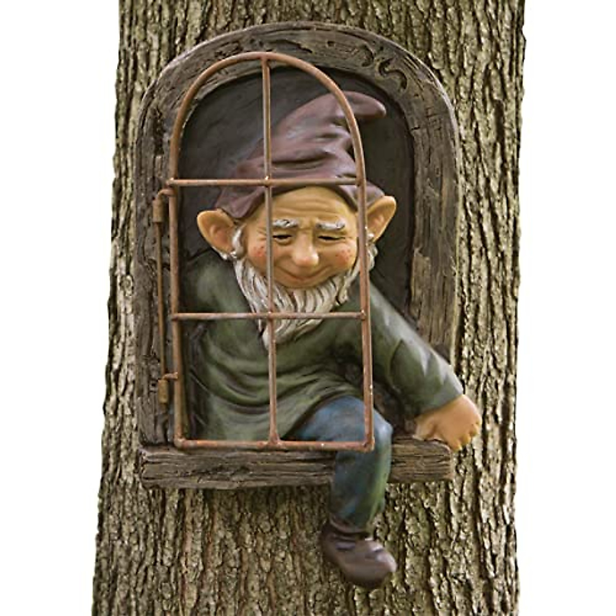 Bits and Pieces - 12-inch Elf Out The Door Tree Hugger - Yard Decorations - Whimsical Tree Sculpture - Garden Decoration - Garden Peeker Yard Art