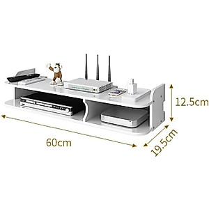 Catekro Floating Wall Shelf for Modem Equipment, with 4 pcs White Shelf Bracket, Wall Mount Entertainment Shelf, Modem Shelf, for Use in Living Rooms, Bedrooms, Offices