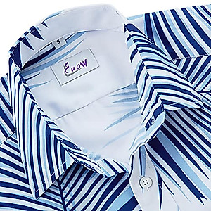 EUOW Mens Hawaiian Shirts Floral Printed Casual Long Sleeve Button Down Beach Dress Shirts (YZ Blue, S)