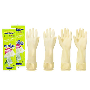 Mamison Quality Non-Slip Reusable Rubber Gloves. Kitchen & Cleaning House Hold (White Medium (2 Pairs))