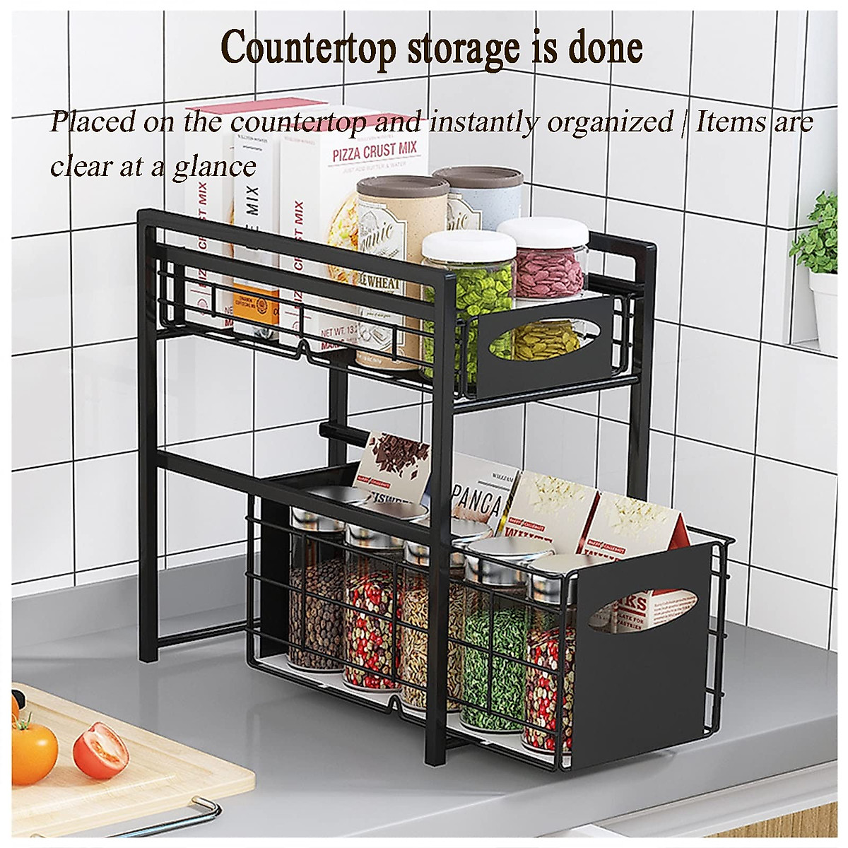 LEAYAN Under Sink Storage Cabinet Organizer Drawer, Under Sink Shelf Organizer Rack Multi-Purpose Under Sink Storage for Bathroom Kitchen Under Sink Rack Shelf, White 39.8x22.4x37.4cm