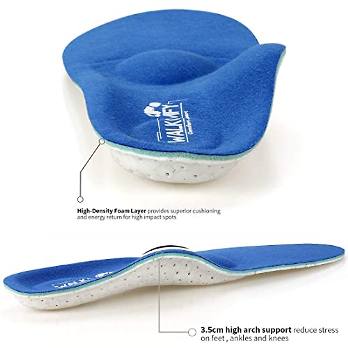 Walkomfy Full Length Orthotic Inserts Arch Support Insole, Insert for Flat Feet,Plantar Fasciitis,Feet Pain,Metatarsal Support Insoles for Men & Women Blue,10.24"