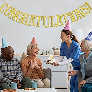 Congratulations Gold Glitter Sign Banner- Graduation, Wedding, Retirement Party Supplies Decorations (Gold)