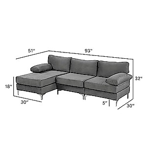 Casa Andrea Milano llc Modern Large Velvet Fabric Sectional Sofa L Shape Couch with Extra Wide Chaise Lounge