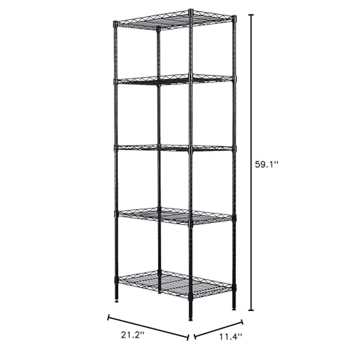 Imseigo 5-Shelf Adjustable Standing Shelf Units, Heavy Duty Storage Shelf Wire Shelving Unit Storage Shelves, Steel Organizer Wire Rack for Garage, Pantry, Closet, Kitchen, Laundry (Black)