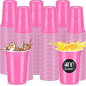 Mifoci 400 Pcs 16 oz Disposable Cups Bulk Large Plastic Cups Pack for Thanksgiving Christmas wedding Drinks Soda Punch Barbecues Picnics (Pink)