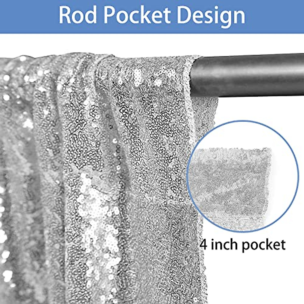 Hahuho Silver Sequin Backdrop Curtain, 2PCS 2FTx8FT Glitter Backdrop Curtain for Parties, Christmas, Wedding, Party Decoration（2 Panels, 2FT x 8FT, Silver