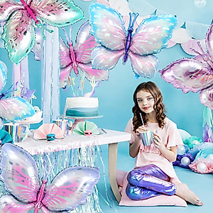 10 PCS Butterfly Balloons, Gradient Giant Butterfly Foil Mylar Balloon Butterfly Birthday Decorations for Butterfly Theme Birthday Party Wedding Supplies (Pink Purple, Green,Blue)