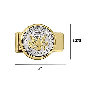 American Coin Treasures Coin Money Clip - Presidential Seal JFK Half Dollar Selectively Layered in Pure 24k Gold, Brass Moneyclip, Holds Currency, Credit Cards, Cash, U.S. Coin