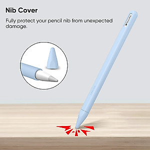 Fintie Silicone Sleeve for Apple Pencil Pro & Apple Pencil 2nd Generation, Light Pen Skin Case Cover Soft Protective Grip Holder with 2 Nib Covers Accessories, Sky Blue