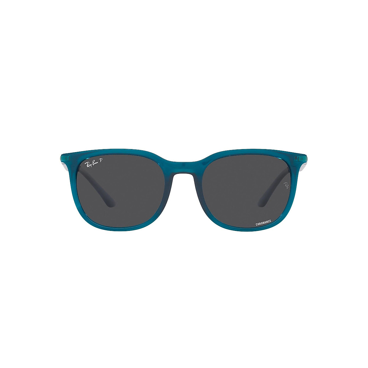 Ray-Ban RB4386F Low Bridge Fit Square Sunglasses, Transparent Turquoise/Polarized Dark Grey, 55 mm