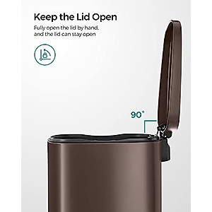 SONGMICS 13 Gallon Trash Can, Stainless Steel Kitchen Garbage Can, Recycling or Waste Bin, Soft Close, Step-On Pedal, Removable Inner Bucket, Brown ULTB50BR