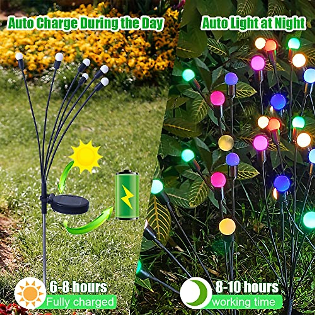 Leleecoo Solar Lights Outdoor Decorative, Garden Lights Solar Powered Waterproof, 6 LED Light Bulbs Vibrant Garden Solar Lights, Fairy Lights Yard Decorations Outdoor 2 Pack
