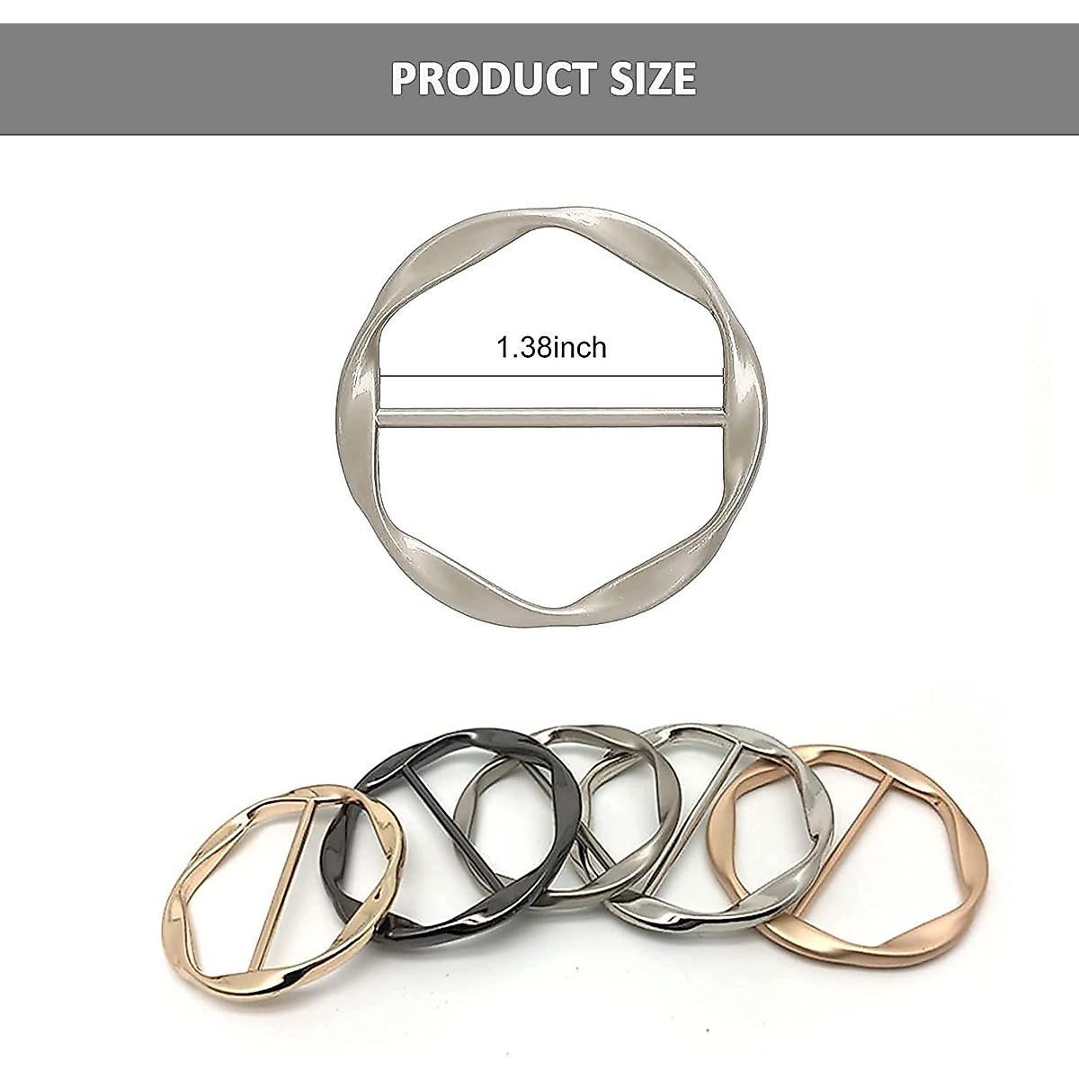 5PCS Silk Scarf Ring Clip T-shirt Tie Clips for Women Fashion Metal Round Circle Clip Buckle Clothing Ring Wrap Holder with 1 Storage Bag