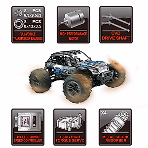 Fistone RC Truck 1/16 High Speed Racing Car, 24MPH 4WD Off-Road Waterproof Vehicle 2.4Ghz Radio Remote Control Monster Truck Dune Buggy Hobby Toys for Kids and Adults