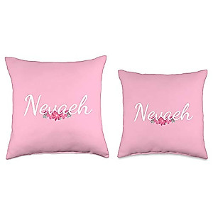 Custom Nevaeh Gifts & Designs for Girls Custom Nevaeh Gift Personalized Name Flowers Floral Pink Throw Pillow, 18x18, Multicolor