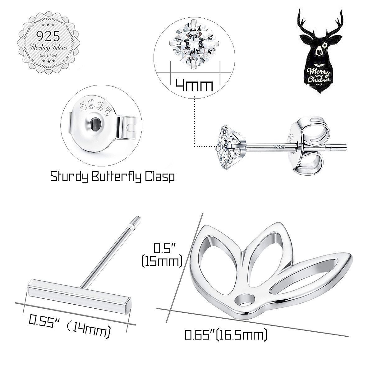 Milacolato 925 Sterling Silver Stud Earrings Set for Women 14K Gold Plated Ear Jacket Studs Lotus Flower Cubic Zirconia Stud Earrings Small Simple Chic Earrings Set