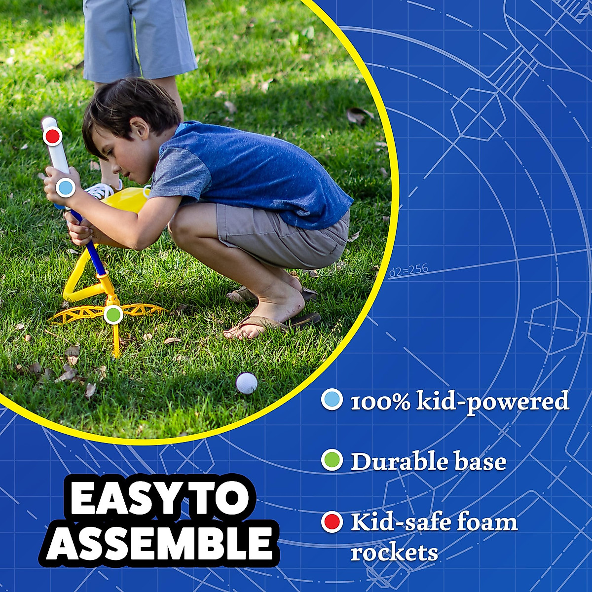 Stomp Rocket Jr Glow Rocket Launcher for Kids - 4 Glow-in-The-Dark Rockets - Outdoor Fun Toy Gift for Boys & Girls - STEM Soft Foam Blaster Set Soars Up to 100 Feet - Ages 3 & Up