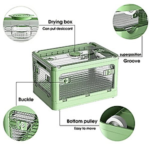 Large Clear Plastic Storage Box with Lid Wheels Collapsible Storage Bins with Five Doors Stackable Folding Container Organizer. Foldable Car Trunk Organizer Picnic Camping Family (Green)