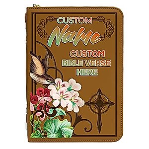 10x7 Inch Personalized Bible Cover – Create Your Own Design, Custom Bible Cover and Carrying Case with Handle – Leatherette Book Covers and Bible Case for Women - Brown (Design 4)
