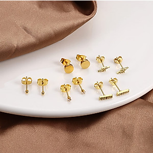 FASACCO Stud Huggies Earring Sets for Multiple Piercing Small Huggie Hoop Earrings Mini Gold Earrings Set
