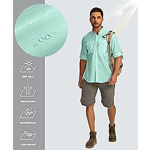 Men's Sun Protection Fishing Shirts Long Sleeve Travel Work Shirts for Men UPF50+ Button Down Shirts with Zipper Pockets(Arona Small)