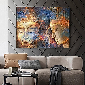 ESyem Posters Buddha Mural Religious Wall Art Abstract Gold Buddha Mural Wall Art Canvas Art Poster And Wall Art Picture Print Modern Family Bedroom Decor 12x16inch(30x40cm) Frame-style