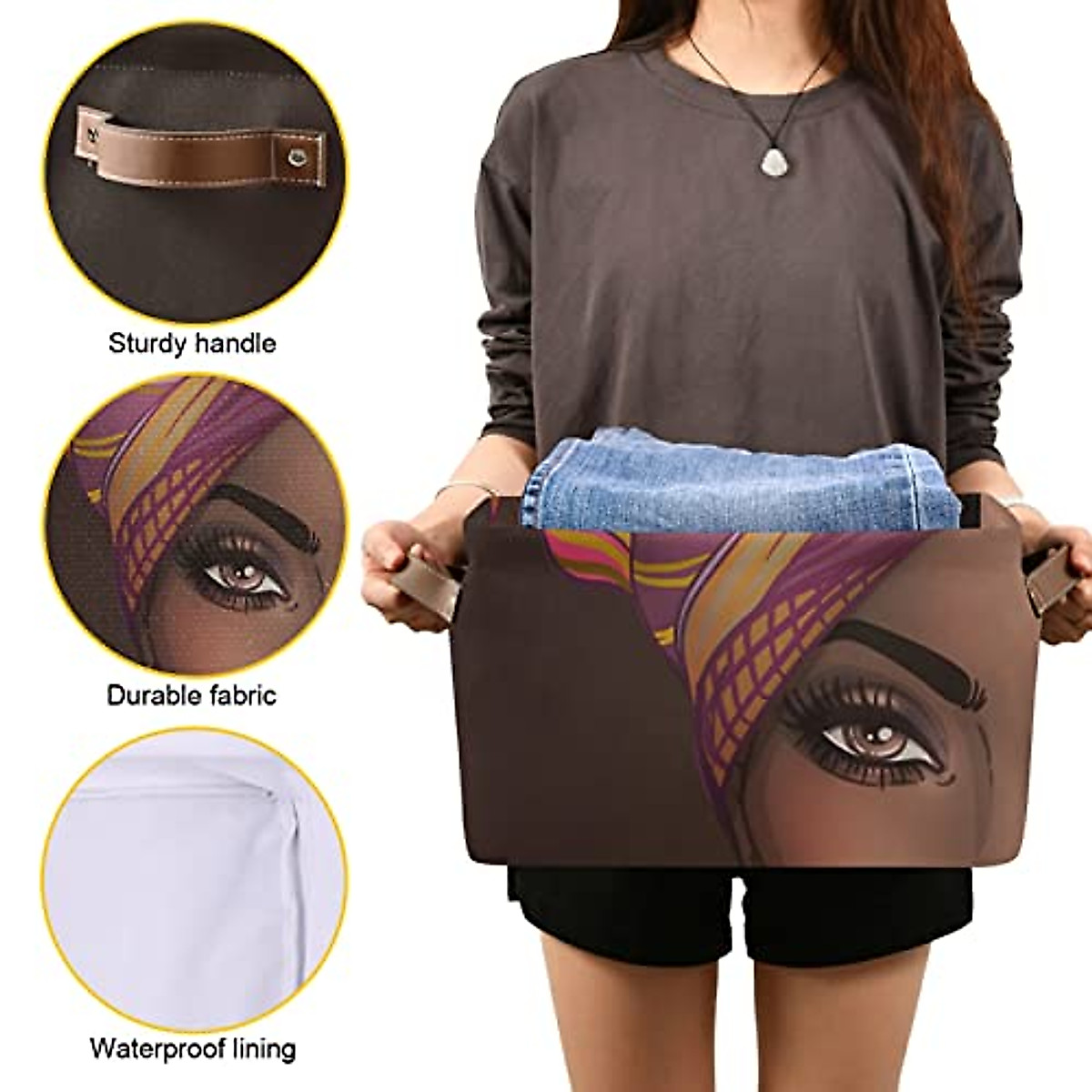 senya African American Woman(6) Storage Basket Storage Bin Storage Cube Box Durable Canvas Basket Organizer with Handles for Shelf Closet Bedroom Home Office