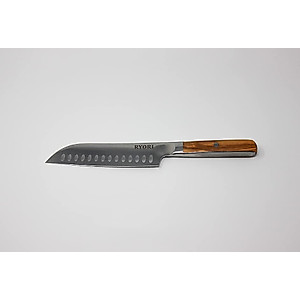 Ryori 7 inch Sharp Santoku Knife | German High Carbon Stainless Steel Blade Kitchen Knife | Ergonomic Olive Wood Handle Chopping Knife for Home or Professional Use
