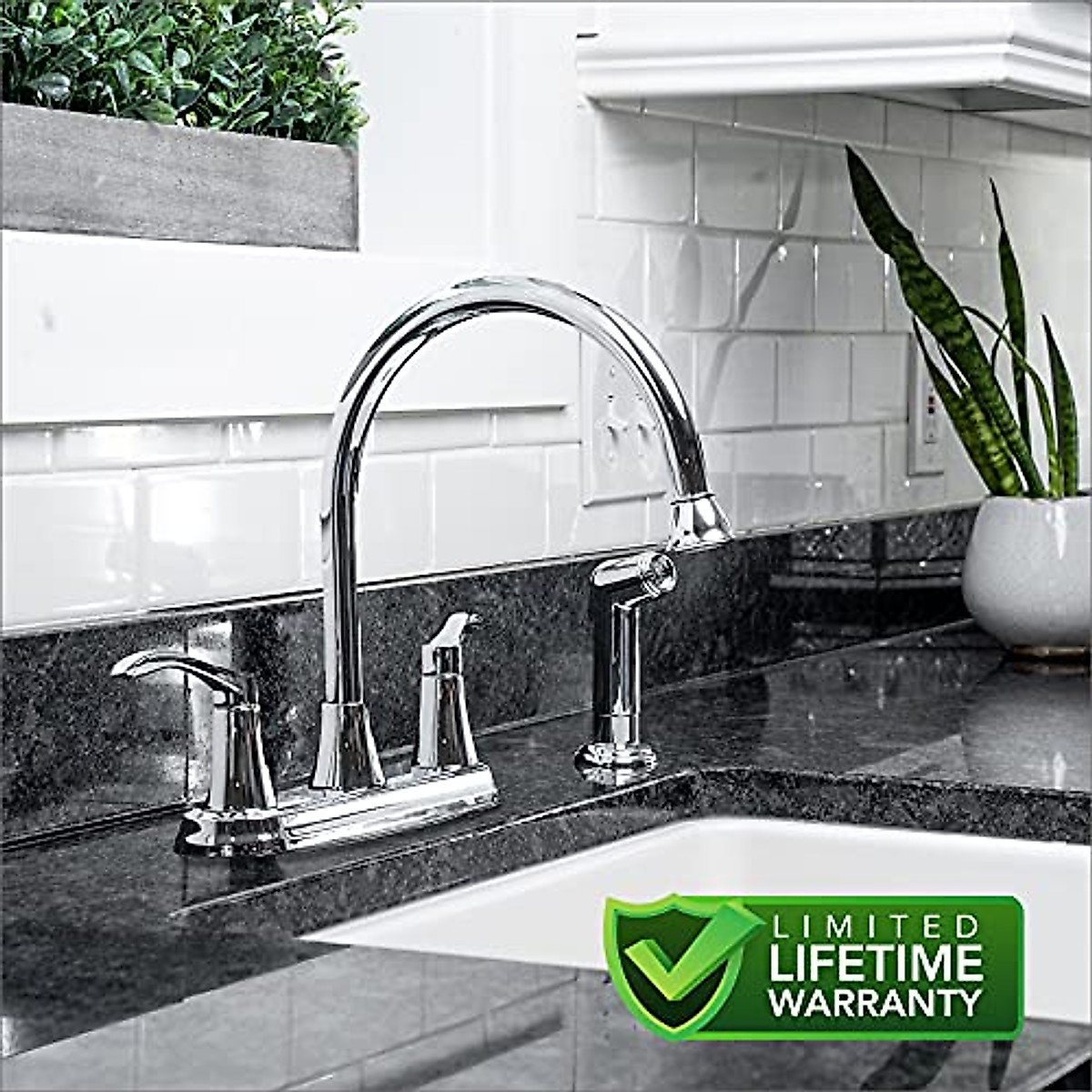 EZ-FLO 10717 Two-Handle High-Rise Kitchen Faucet with Matching Side Spray, Chrome