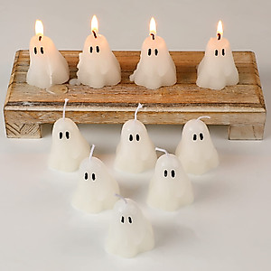 10 Pieces Halloween Ghost Candles Burning Candles Soy Wax White Halloween Decor Candles for Halloween Party Decorations, Pumpkin
