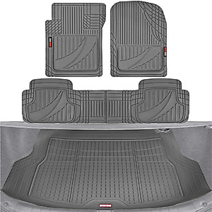Motor Trend FlexTough Advanced Gray Rubber Car Floor Mats with Cargo Liner Full Set - Front & Rear Combo Trim to Fit Floor Mats for Cars Van SUV, All Weather Automotive Floor Liners