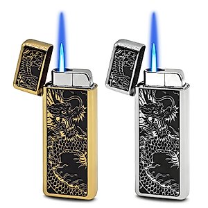 Torch Lighter, 2 Pack Jet Flame Dragon Design Butane Lighters, Refillable Jet Torch Lighter with Adjustment Tool, Portable Adjustable Jet Flame Lighter for Indoor,Outdoor,Family Use(without Butane)