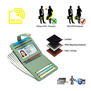 POIUGOYA Slim Wallet for Women, Leather Bifold RFID Blocking Credit Card Holder with Keychain, Zipper Coin Pocket ID Window