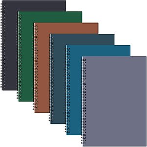 Fuutreo 6 Pack B5 Spiral Notebooks 10.5 x 7.45 Inch College Ruled Journal with Kraft Cover, 70 Sheets (140 Pages) for Study and Office Use(Retro Color)