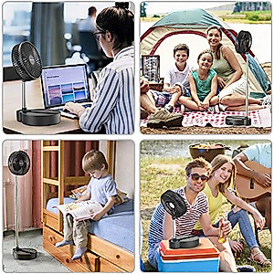 Small Fan 8" Remote Control, AC/DC, 90°Oscillating, 4 Speeds, Timer, Adjustable Tilt, 70-Inches Cord Ultra Quiet, for Home Office Bedroom Toilet Garage RV Camping (Black 8in Portable Fan)