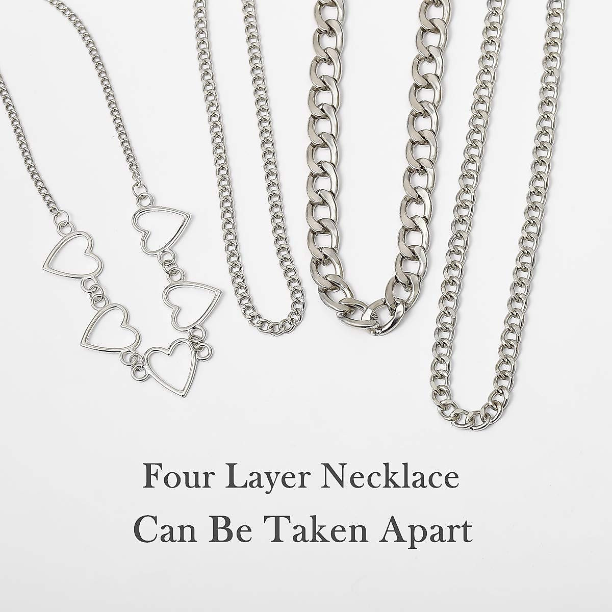 Simple Heart Necklace Lolita Choker Chain Layered Cuban Chunky Silver Chain Necklace for Women Men Chic y2k Clothes Jewelry (Silver 1)