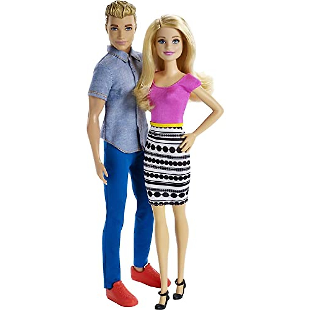 Barbie and Ken Dolls, 2-Pack Featuring Blonde Hair and Colorful Clothes Including Denim Button Down and Pink Blouse (Amazon Exclusive)