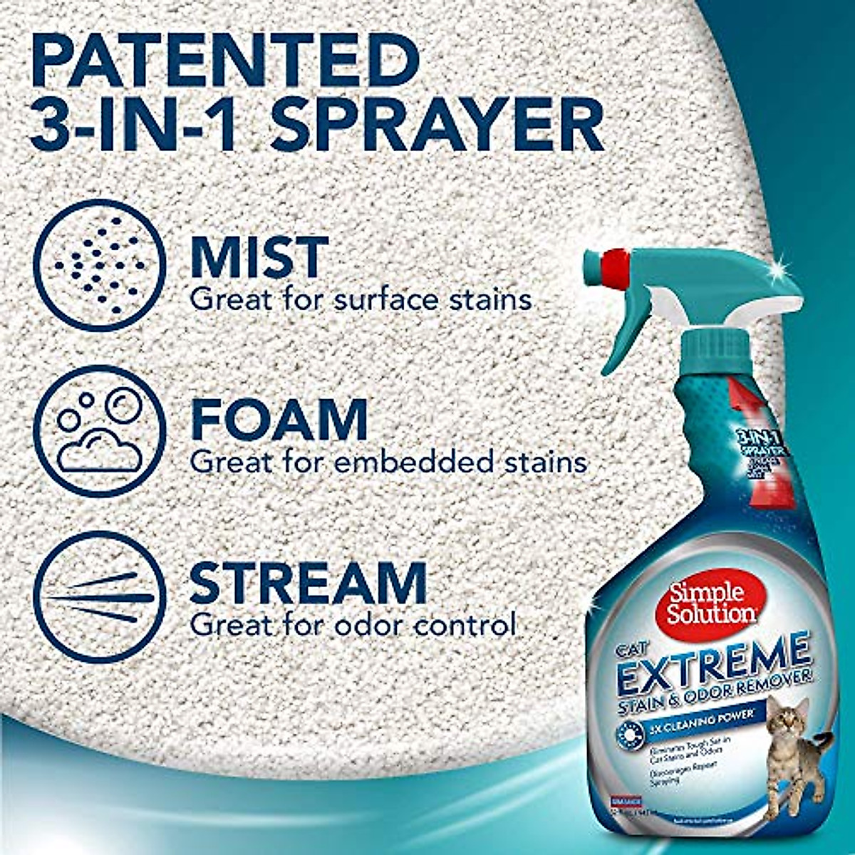 Simple Solution Cat Extreme Pet Stain and Odor Remover | Enzymatic Cleaner with 3X Pro-Bacteria Cleaning Power | 32 Ounces
