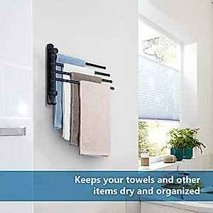 Black Towel Rack JSVER Swivel Towel Rack Wall Mounted, SUS304 Stainless Steel Towel Bar, Space Saving Towel Holder, Towel Racks for Bathroom