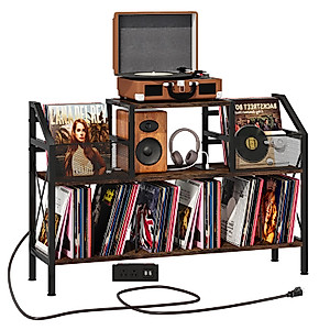 Homeiju Record Player Stand Holds up to 500 Albums,Turntable Stand with Vinyl Record Player Storage Cabinet,Large Record Player Table Vinyl Album Storage（Patent Pending）