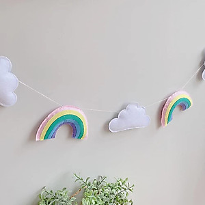 Bemeet 5ft Felt Cloud Rainbow Wall Hanging Decoration (Set of 1) Clouds Rainbows Wall Hanging Garland for Kids Bedroom Crib Tent, Baby Shower Party Supplies, Sky Theme String Banner for Nursery Decor