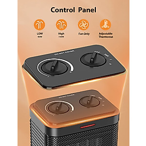 Space Heater, Small Space Heater for Indoor Use, 1500W/900W PTC Ceramic Space Heater with Thermostat, 3 Modes, Safety Quiet Heating, Multiple Protection, Portable Heater for Office Room Desk Use