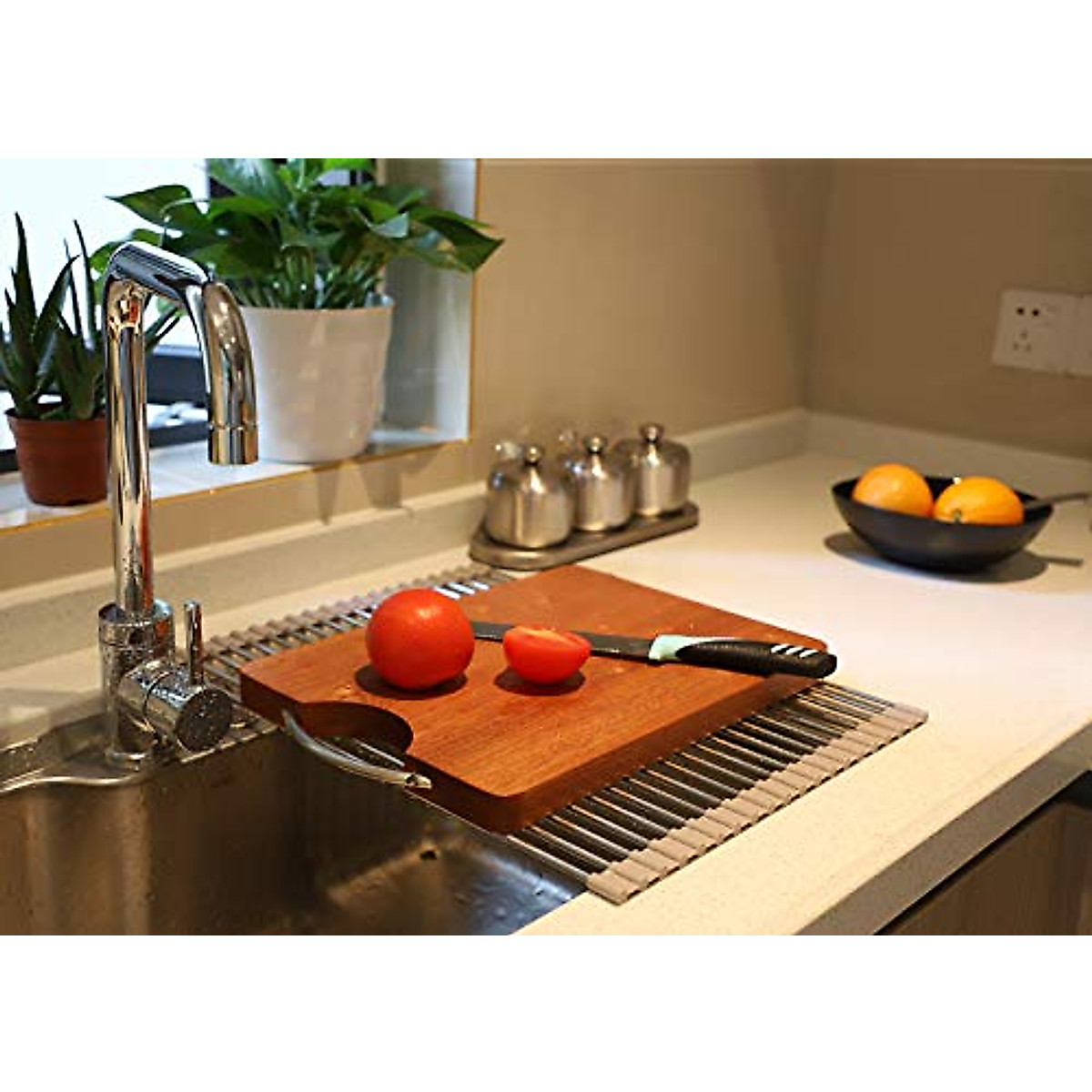 Ahyuan Roll up Dish Drying Rack Over The Sink Dish Drying Rack Roll-up Drying Rack Sink Drying Rack Dish Racks for Kitchen Counter Camper Accessories (Warm Gray, 13.8''Wx17.7''L)