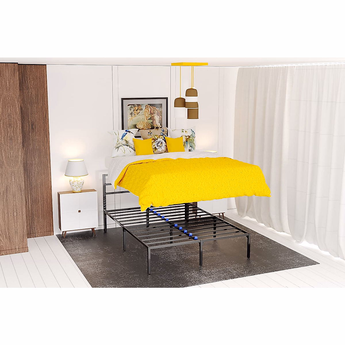 UrbanLab QuickLock Queen Platform Bed Frame with Headboard | Quiet & Sturdy | No Box Spring | 14 inch Mattress Foundation Metal Platform Bed Frame | Quiet & Sturdy | No Box Spring Needed