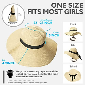 Foldable Beach Sun Hat for Women, UV Protection Wide Brim Straw Visor Hats, Fashionable Boho Hats for Girls, Outdoor Tribe Sun Hats for Travel Gardening Beach Light Khaki
